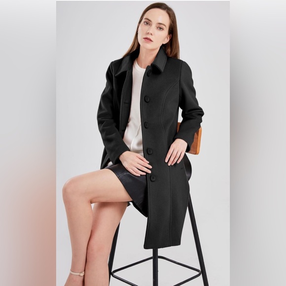 boutique | Jackets & Coats | Nwot Elegant Black Long Coat Xl Wool Blend ...